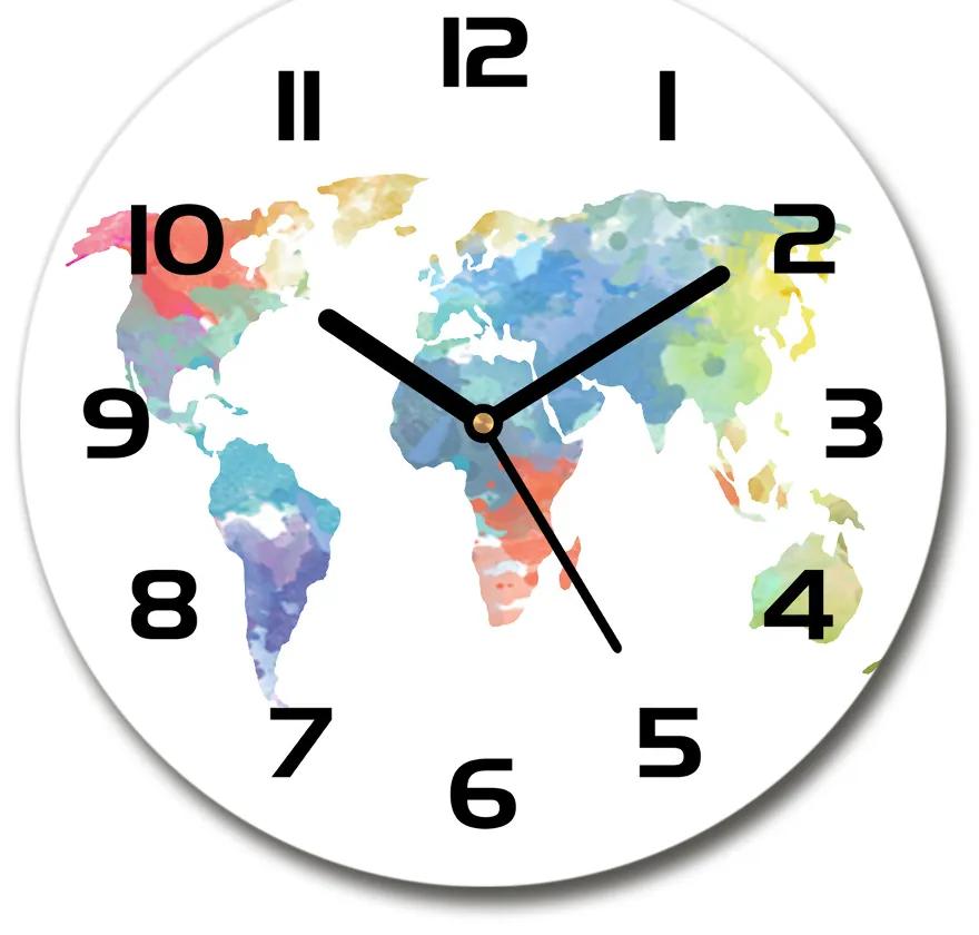 Wallmuralia Skleněné hodiny na stěnu Mapa světa fi 30 cm