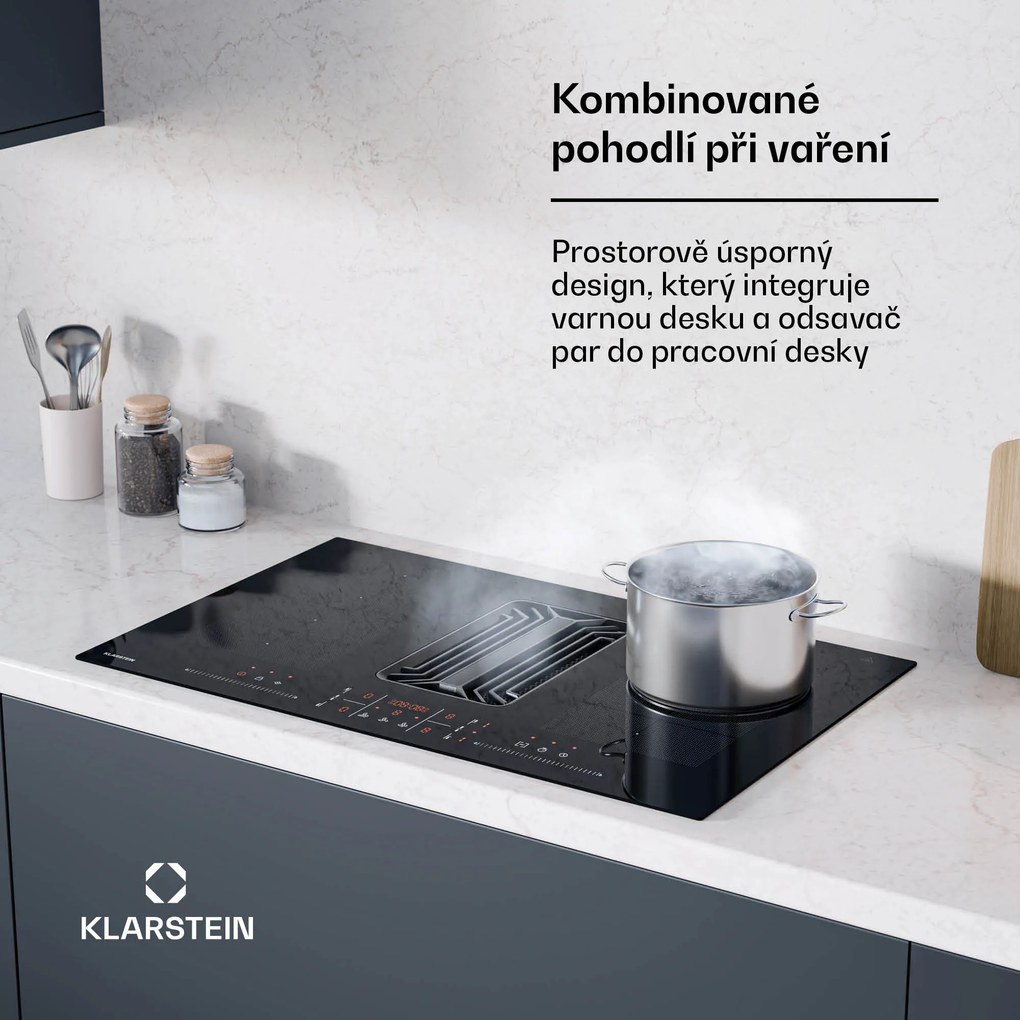 Klarstein AirJet FlexPro Down Air System | Indukční deska + odsavač par | Flexzóna | Booster