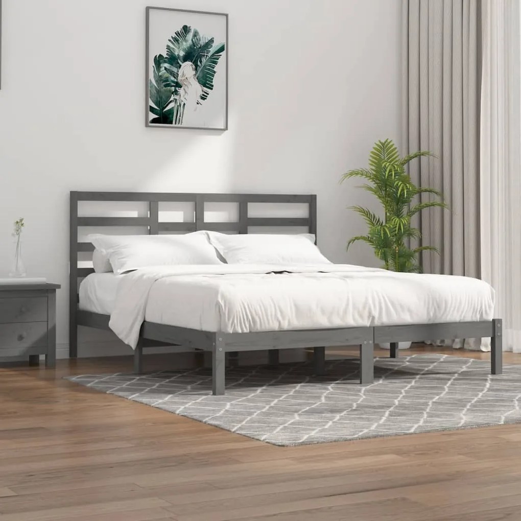 Rám postele šedý masivní dřevo 200 x 200 cm 3105817