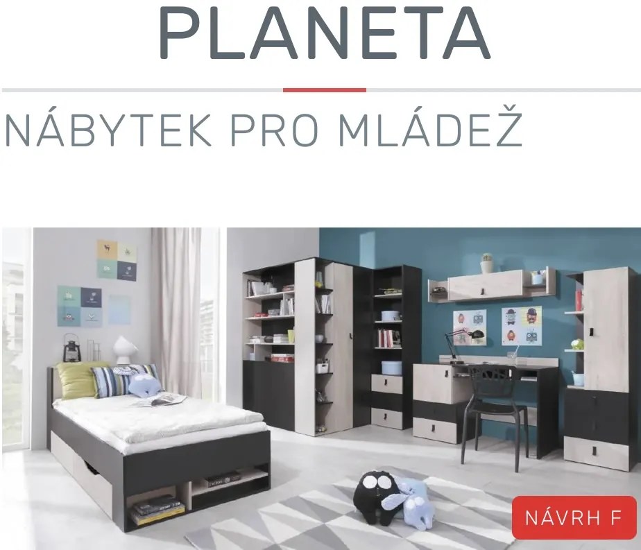 Meblar Sestava Planet F Barva: bílý lux + dvířka dub + mořská