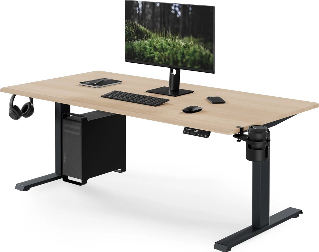 Elektrický stůl s regulací výšky ergonomický antracitový/dub sonoma,1600x800 mm: ARIA