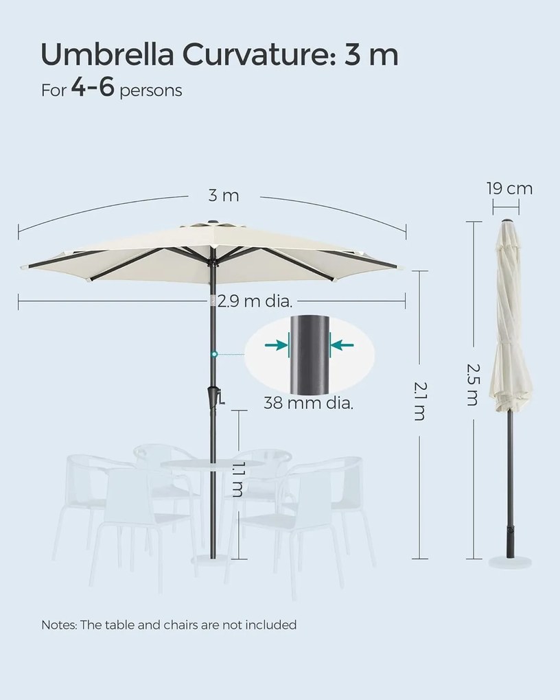 SONGMICS Zahradní slunečník 300 cm bílý