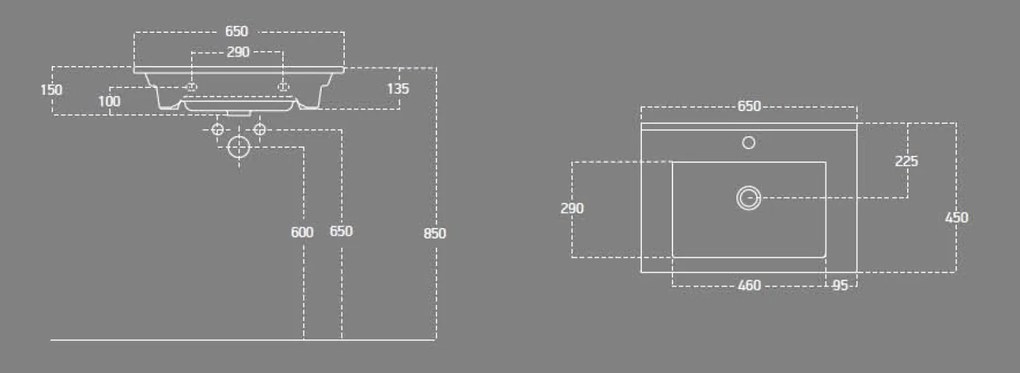Aqualine Aqualine, ZUNO 65 nábytkové umyvadlo 65x45cm, 9065