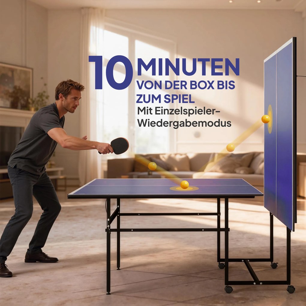 Stůl na stolní tenis SPORTNOW, čtvrtkruhový skládací stůl na stolní tenis s kolečky, sada na stolní tenis se 2 pálkami na stolní tenis, 3 míčky, venk…