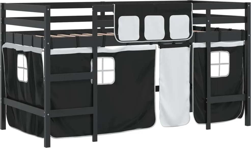 vidaXL Dětská patrová postel se závěsy 90x190 cm borovice [3206979] Barva: Bílá a černá
