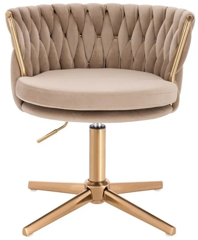 LuxuryForm DESIGN Otočná židle LYON VELUR na zlatém kříži - latte