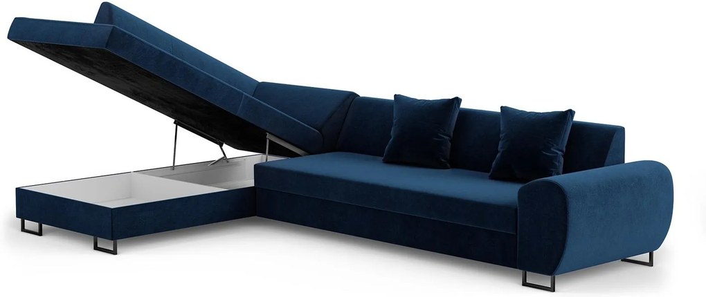 KOOKO HOME Rohová rozkládací sametová pohovka s úložným prostorem Calmato XL levý roh