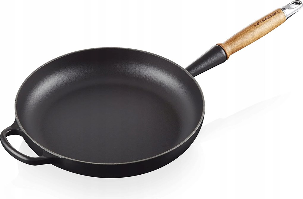 Litinová pánev 28 cm s dřevěnou rukojetí Le Creuset Signature, černá