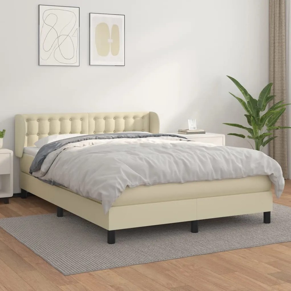 Box spring postel s matrací krémová 140x190 cm umělá kůže 3127309