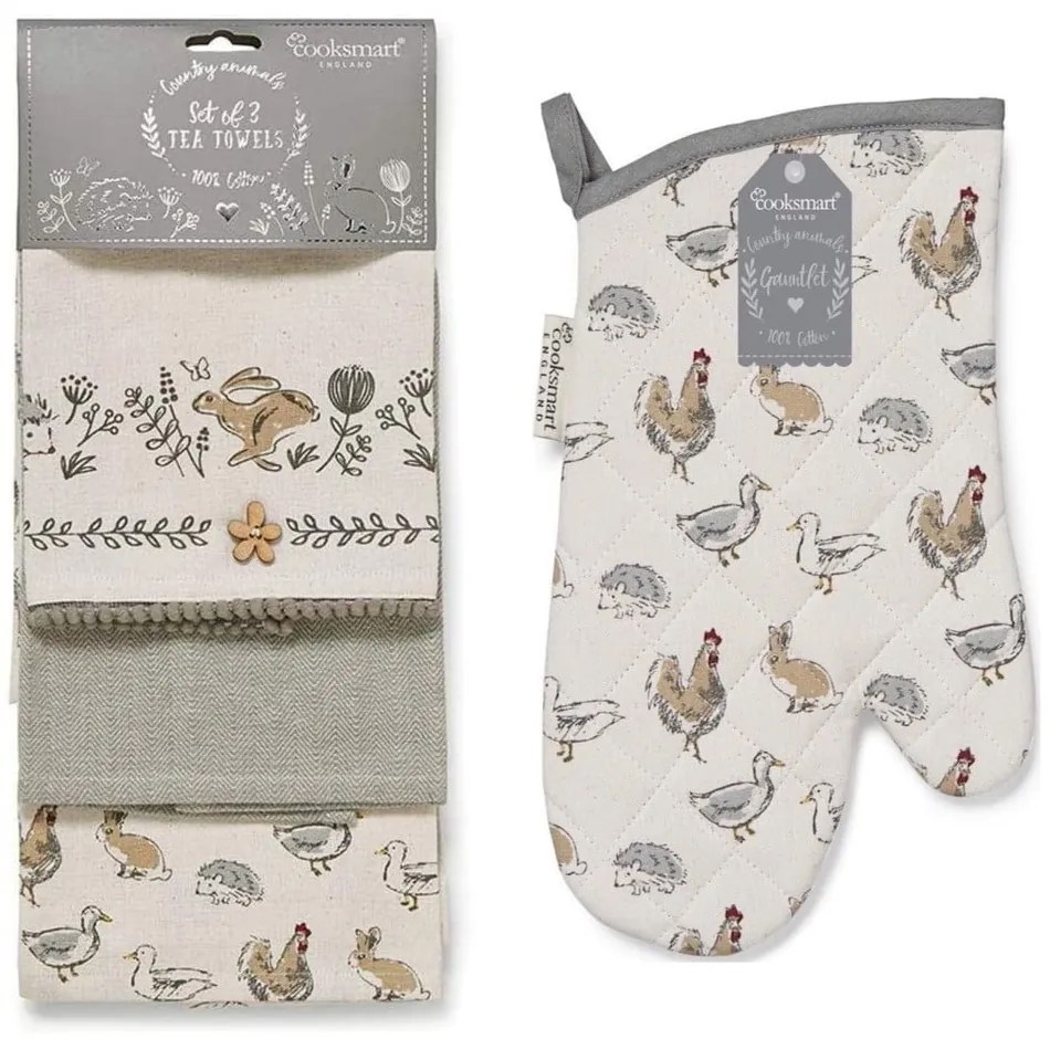 Utěrky a chňapka v sadě 4 ks Country Animals – Cooksmart ®