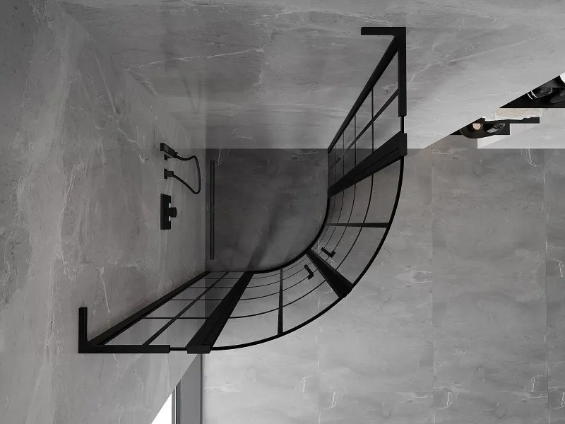 Mexen Mist L, čtvrtkruhový sprchový kout s 2-křídlými dveřmi, 100 x 100 cm, 8mm čiré sklo, černý profil, 8A32L-100-100-70-77