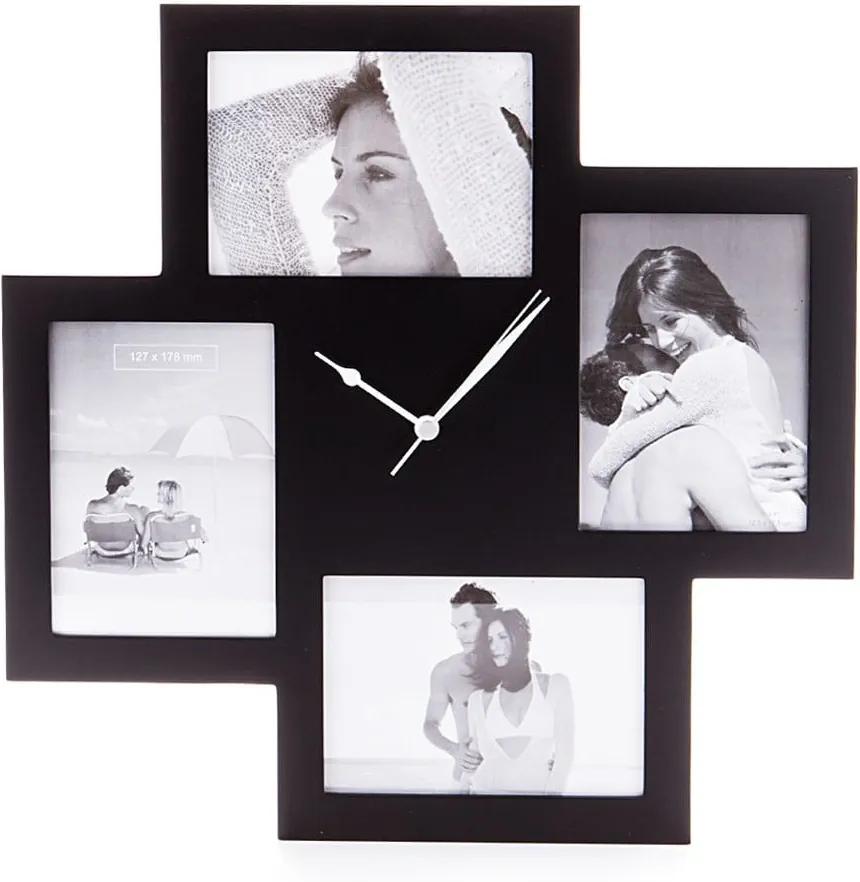 Černé nástěnné hodiny s fotorámečky Tomasucci Collage