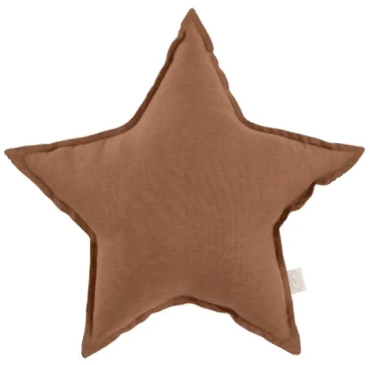 Mini lněný polštář hvězda čokoládová 36 cm