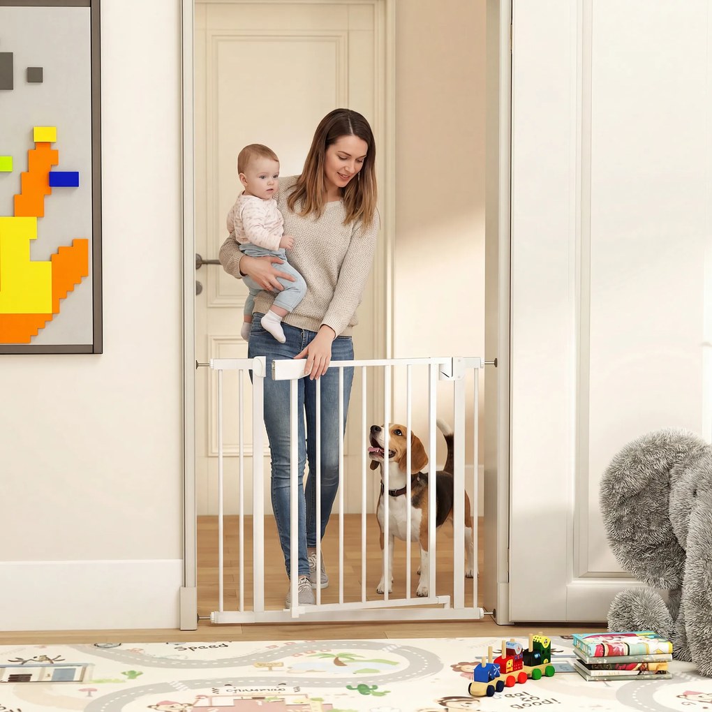 PawHut Schodišťová branka Bezpečnostní branka bez vrtání s automatickým zavíráním pro děti Kuchyňské schody 76-89 x 76 cm Bílá