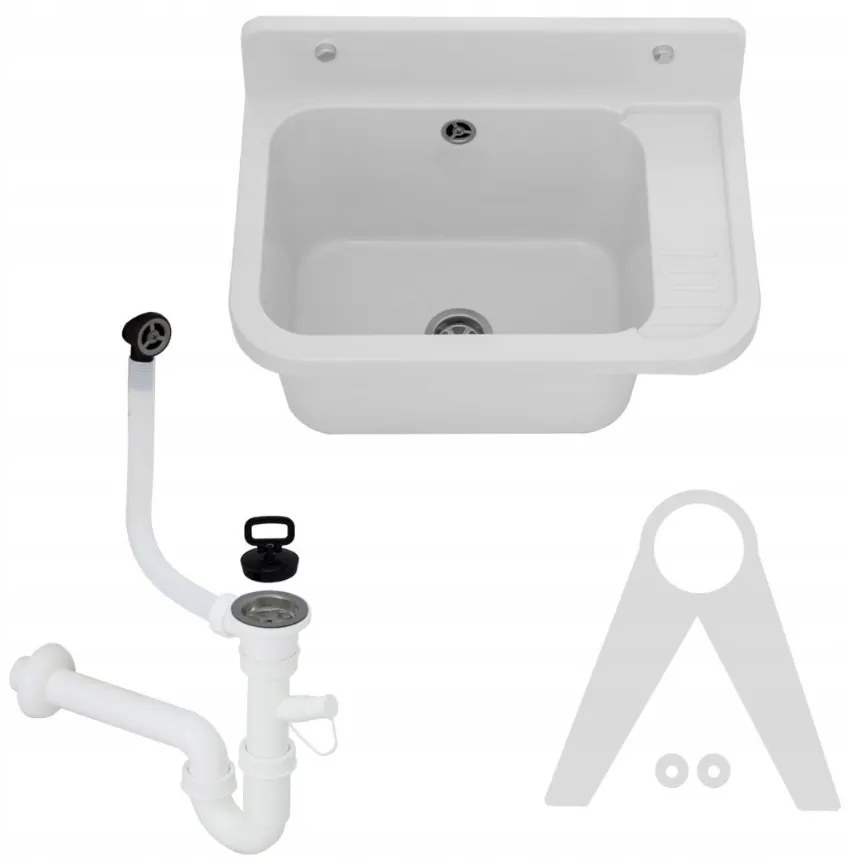 Sink Quality Universe, univerzální plastová výlevka 50x34x31 cm + sifon, 1-komorová, bílá, SKQ-KGK50-WH