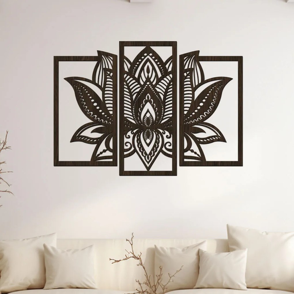 dřevo života 3 dílná dřevěná mandala PLOVOUCÍ KVĚT Zvolte barvu dekoru: Černá, Rozměry šxv (cm): 80x57,7