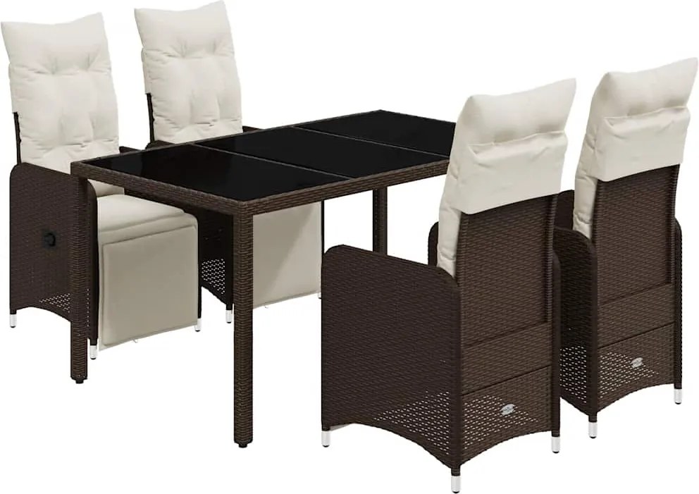 5dílný zahradní bistro set s poduškami hnědý polyratan 3277189