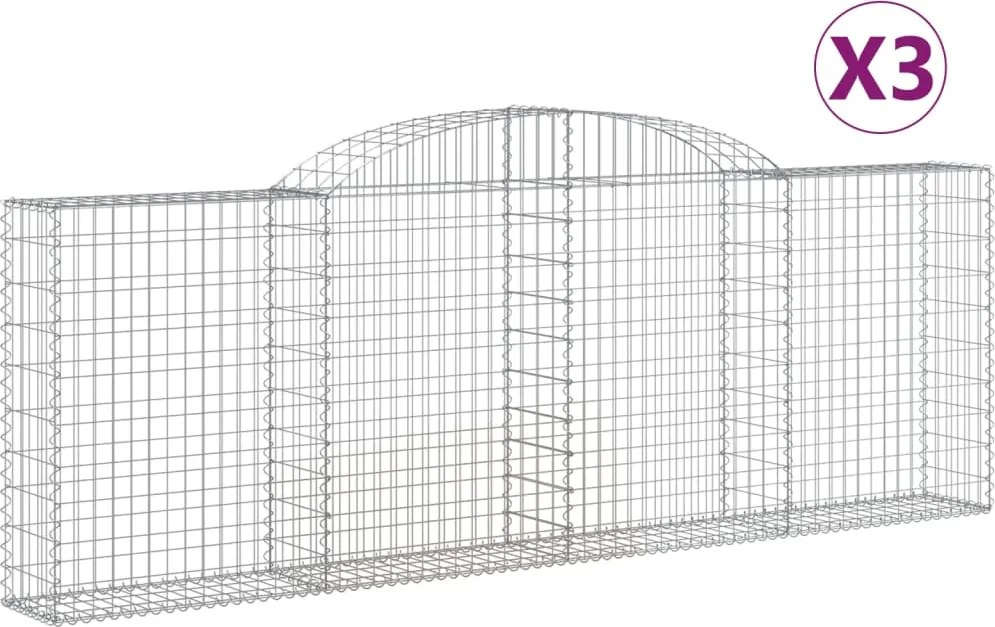 Klenuté gabionové koše 3 ks 300x30x100/120cm pozinkované železo 3146522
