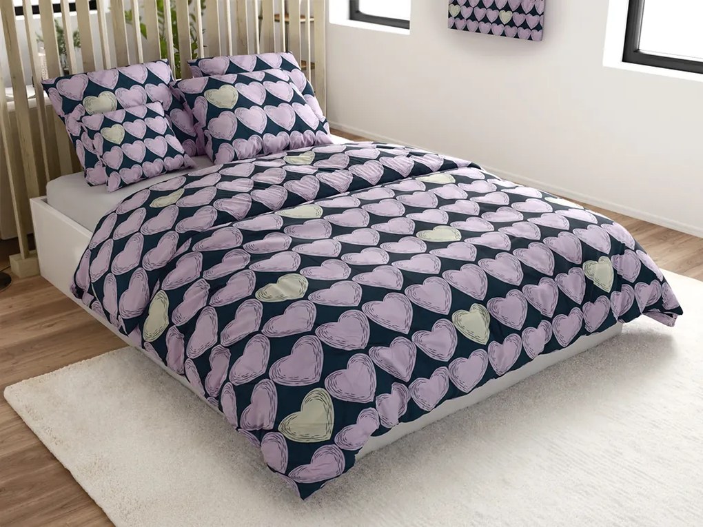 Povlečení z mikrovlákna VIOLET HEARTS světle fialové Rozměr povlečení: 2 ks 70 x 80 cm | 160 x 200 cm