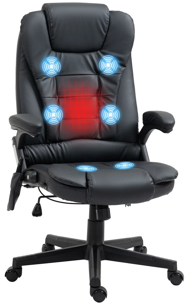 HOMCOM Kancelářské křeslo Manažerské křeslo s 6bodovou vibrační masáží a funkcí vyhřívání, imitace kůže, otočné, 62x68x111-121cm| Aosom