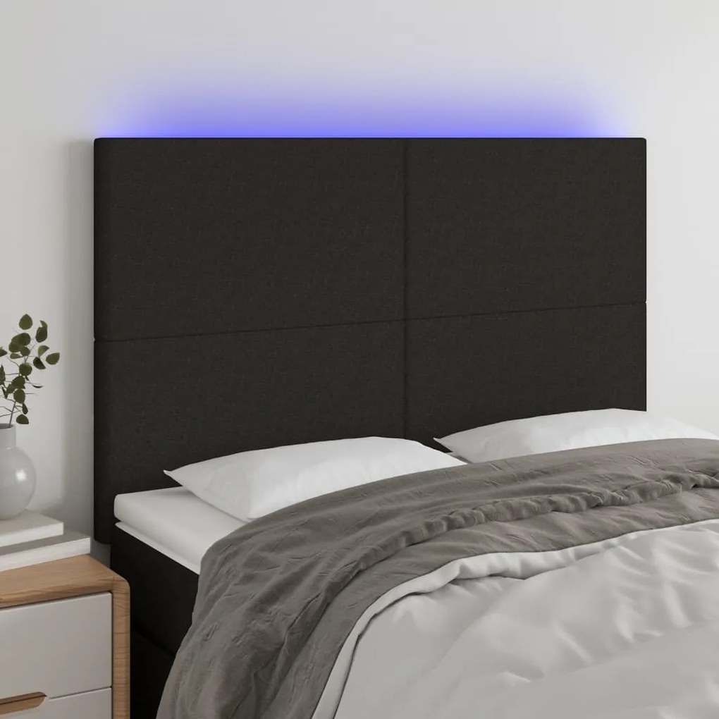 Čelo postele s LED černé 144x5x118/128 cm textil 3122144