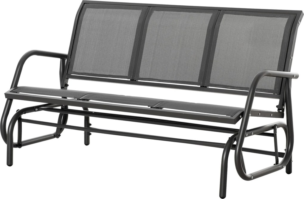 Outsunny Houpací lavice pro 3 osoby z kovu s prodyšnou síťovinou, 147x70x85cm, Šedá | Aosom