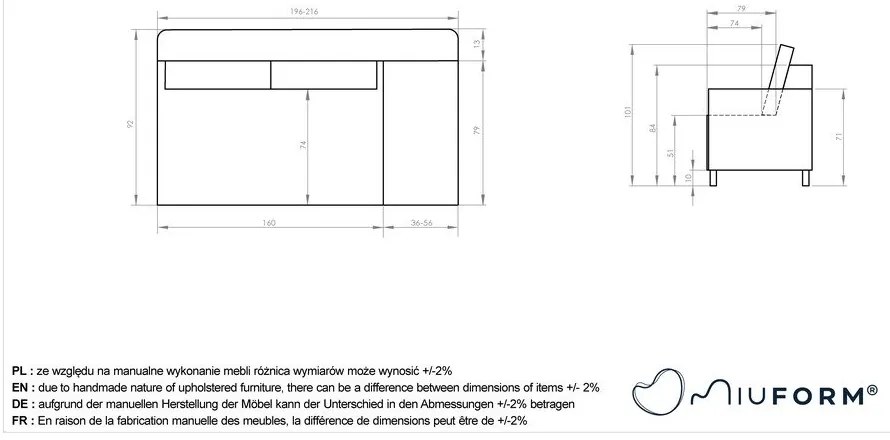 Šedá manšestrová lenoška (pravý roh) Chic Charlotte – Miuform