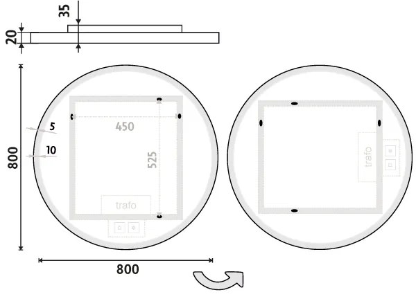 Nimco Bílé kulaté LED zrcadlo pr. 800 se dvěma dotykovými senzory - ZPB 28002RVX-05