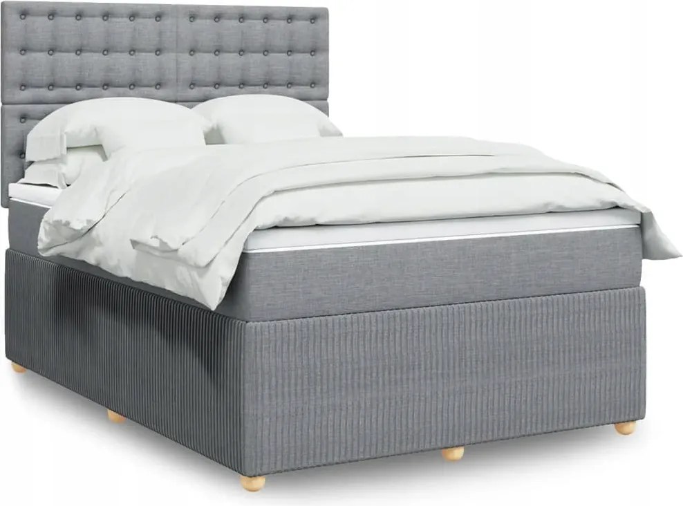 Box Spring Postel S Matrací Textil Světle Šedá tlačítka 140 x 190 cm