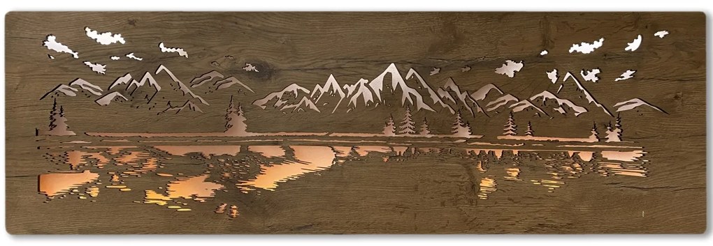 Li-Go "Jezero" světelný obraz s baterií 120x40cm varianta: ovládání na obraze bez dálkového ovladače, provedení: dub světlý