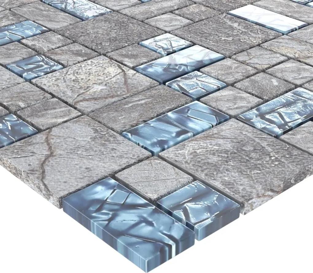 vidaXL Mozaikové dlaždice 22 ks lesklé 30 x 30 cm sklo [327318] Barva: Šedá a modrá