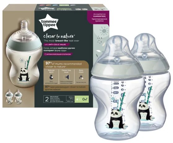 Tommee Tippee Kojenecká láhev C2N 2 ks 260 ml 0 m+ Modrá+hnědá