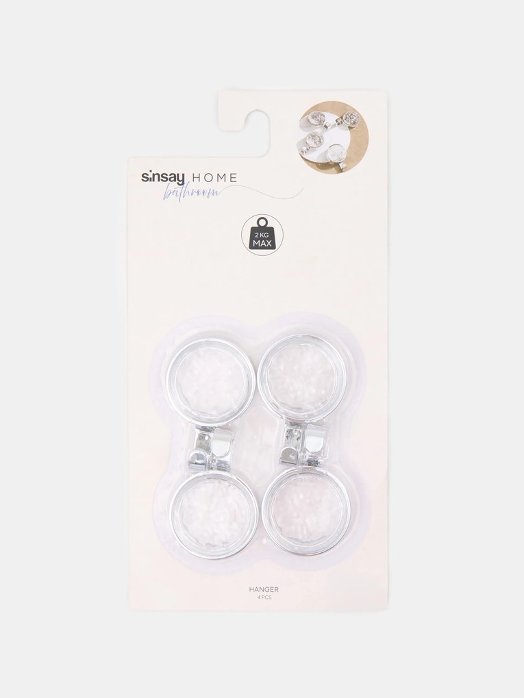 Sinsay - Sada samolepicích koupelnových háčků 4 pack - clear