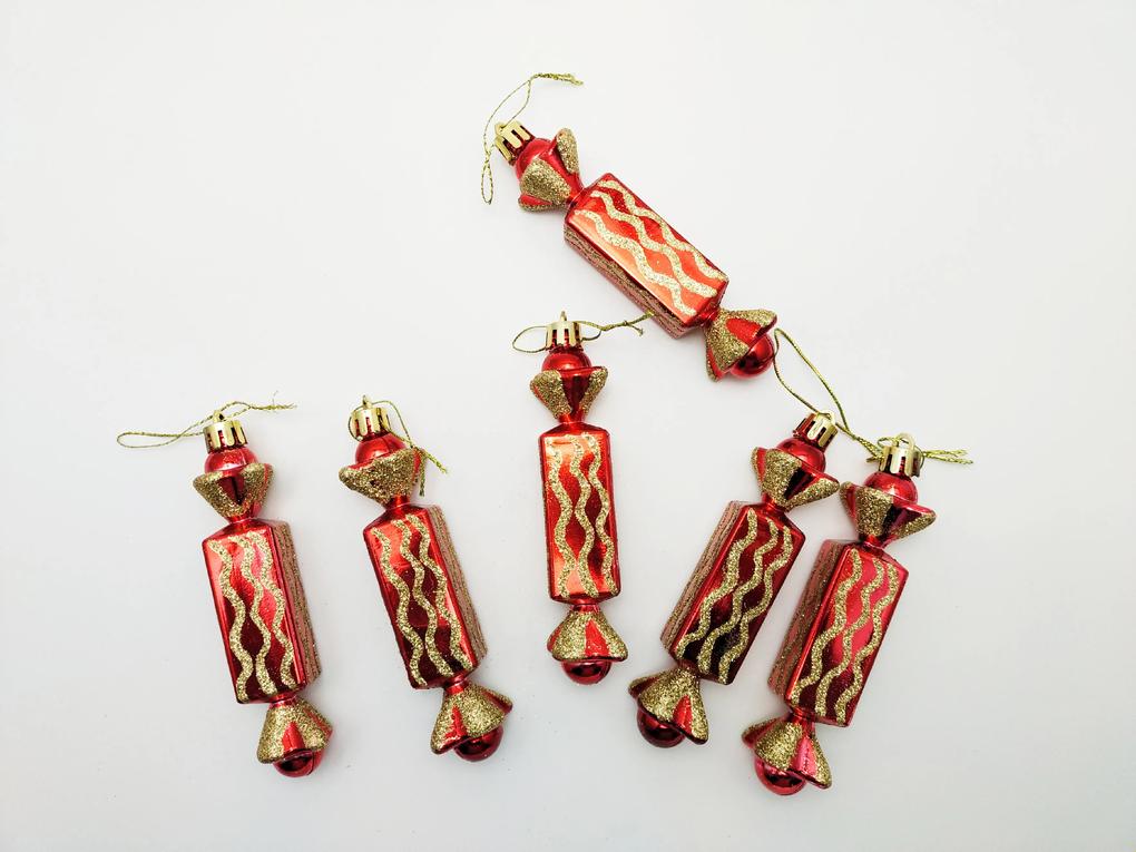 Vánoční ozdoby na stromeček, bonbóny, 6 ks, různé barvy na výběr Barva: Červená