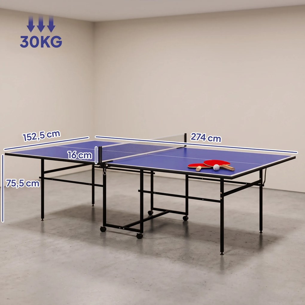 Stůl na stolní tenis SPORTNOW, čtvrtkruhový skládací stůl na stolní tenis s kolečky, sada na stolní tenis se 2 pálkami na stolní tenis, 3 míčky, venk…