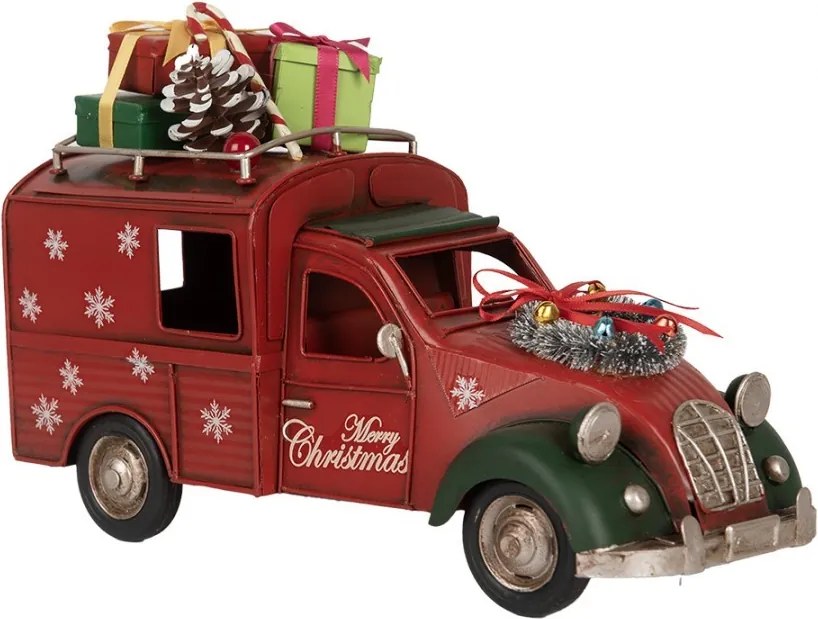Červený retro model auto kachna s dárky na střeše Christmas - 26*11*17 cm