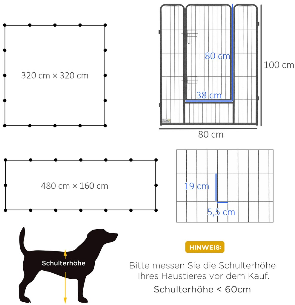 PawHut výběh pro štěňata Venkovní ohrádka pro malé a střední psy, DIY ohrádka pro štěňata se 2 ocelovými dveřmi, šedá | Aosom.de