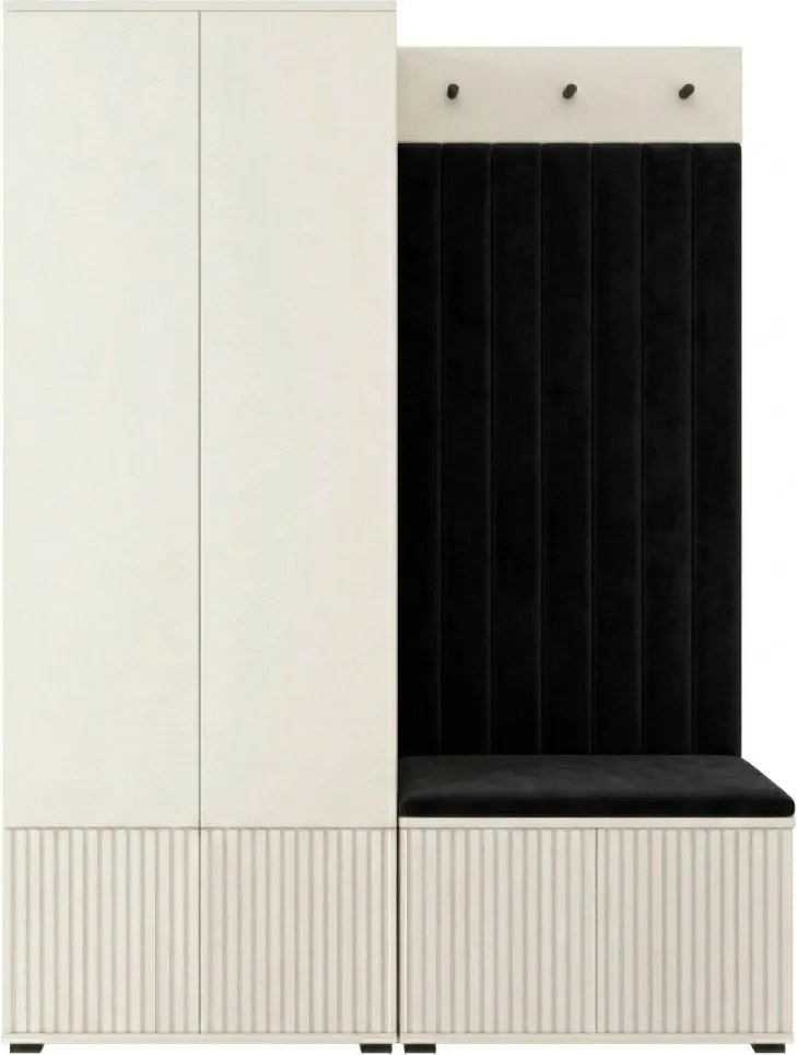 Předsíňová stěna RAYO 1 s čalouněnými panely, 140 cm, kašmír/ černá