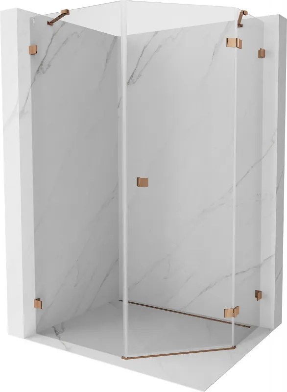 Mexen Lunar, pětiúhelníkový sprchový kout s pravým sklonem 90 x 100 cm, 8mm čiré sklo, profil růžové zlato, 831-090P-100L-60-00-P