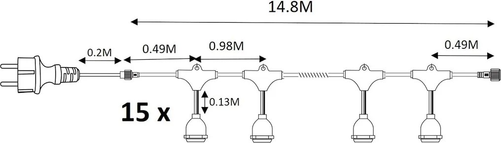 LED světelný řetěz Basic1, 15m, (bez žárovek), b