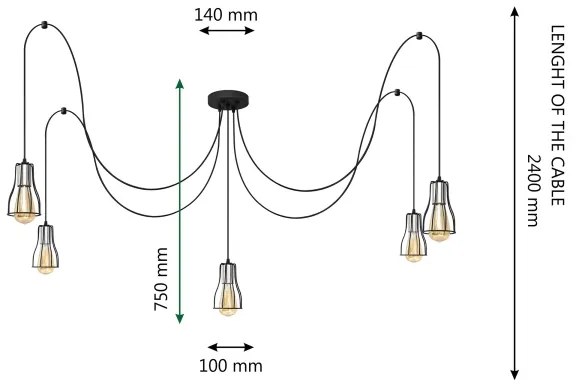 Lustr na lanku TUBE LONG 5xE27/15W/230V černá/chrom