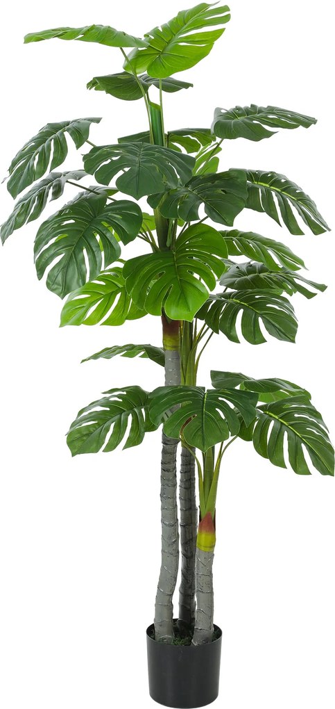 HOMCOM Umělá monstera 150 cm — realistický kmen a větve, 20 velkých listů, včetně květináče