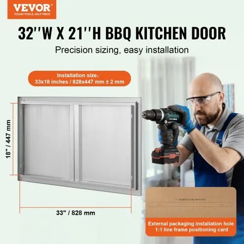 BBQ přístupová dvířka, 914 × 534 mm dvojitá venkovní kuchyňská dvířka – BH-011