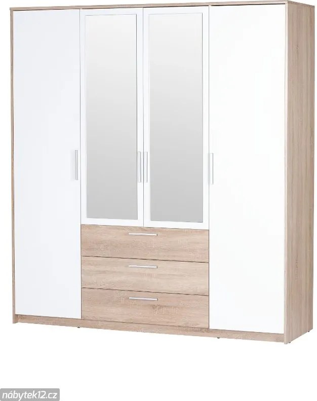 Šatní skříň se zrcadlem Rebeka - dub sonoma + bílá, LTD, dub sonoma / bílá, 187x206x62 cm