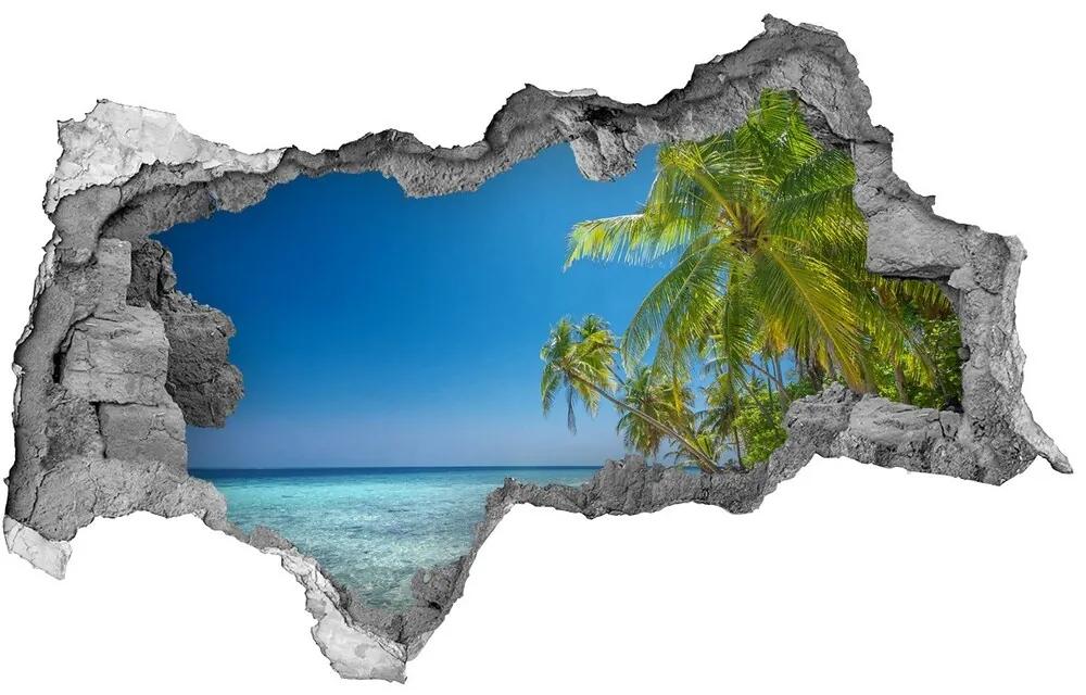 Wallmuralia Díra 3D ve zdi na stěnu Maledivy pláž 95x73 cm