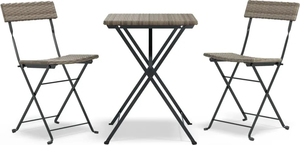 3dílný skládací bistro set šedý polyratan 319991