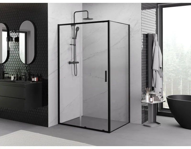 Mexen Exo, sprchový kout s posuvnými dveřmi 145 x 80 cm, 6mm čiré sklo, černý profil, 8151-145-080-70-00