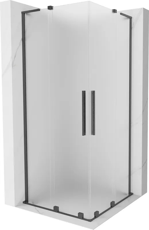 Mexen Velar L Duo, sprchový kout s posuvnými dveřmi 90 x 90 cm, 8mm sklo námraza, broušený grafit, 871-090-090-02-33-66