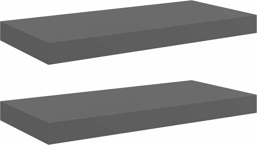 Plovoucí nástěnné police 2 ks šedé vysoký lesk 50x23,5x3,8 cm MDF 323788