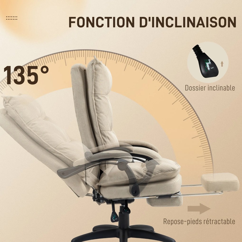 Masážní kancelářská židle Vinsetto, ergonomická židle s nastavitelnou výškou, sklápěcí opěradlo, vestavěný podnožník, ovládání pomocí kabelového ovla…